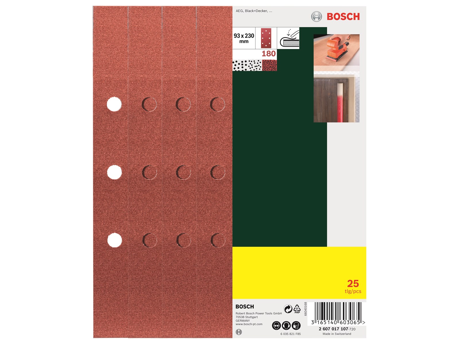 Bosch 25-delers slipepapirsett til plansliper, spent, korning 180 G= 180