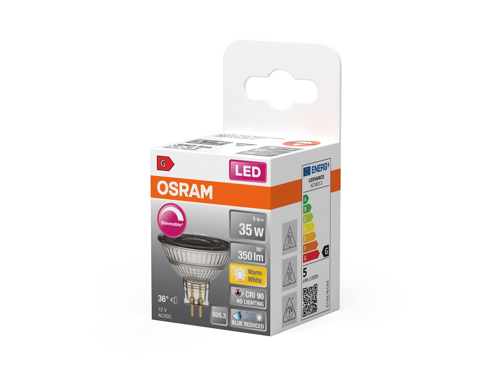 Osram LED-lyspære LED Comfort MR16 36° 350lm 5W/927 (35W) GU5.3 ...