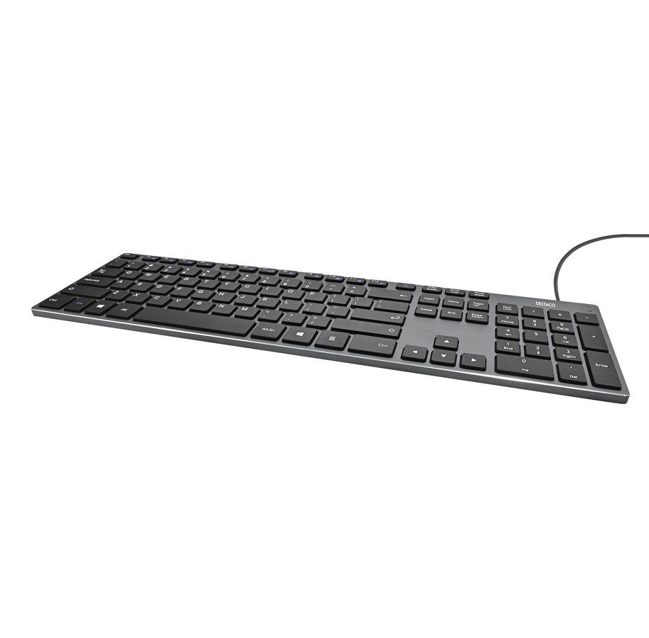 Deltaco Wired slim office keyboard low-profile aluminum - Engelsk (USA)